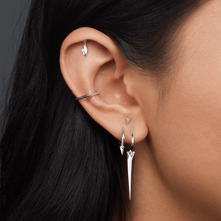 Maria Tash Yellow Gold Faceted Single Short Spike Hoop Earring